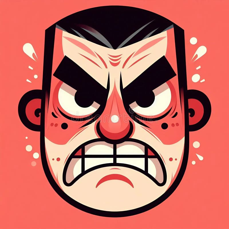 Stylized Flat Illustration of an Angry Face, Furrowed Brows, Clenched ...