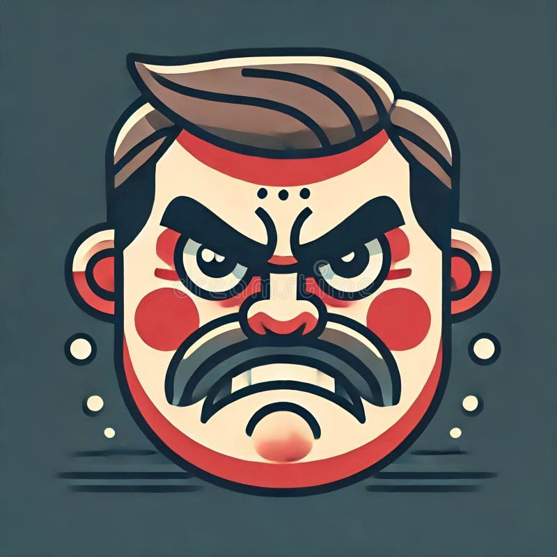 Stylized Flat Illustration of an Angry Face, Furrowed Brows, Clenched ...