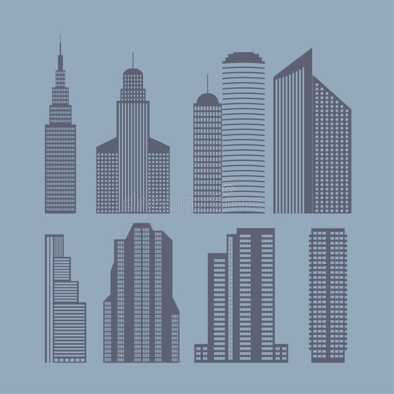 Flat Skyscrapers. Modern City Tall Buildings. Residential and Office ...