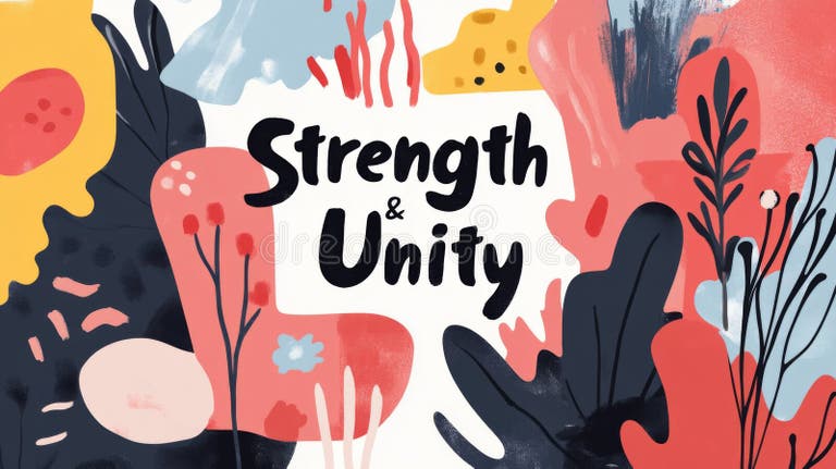 Stylized Floral Border with Strength and Unity Text on White Textured ...