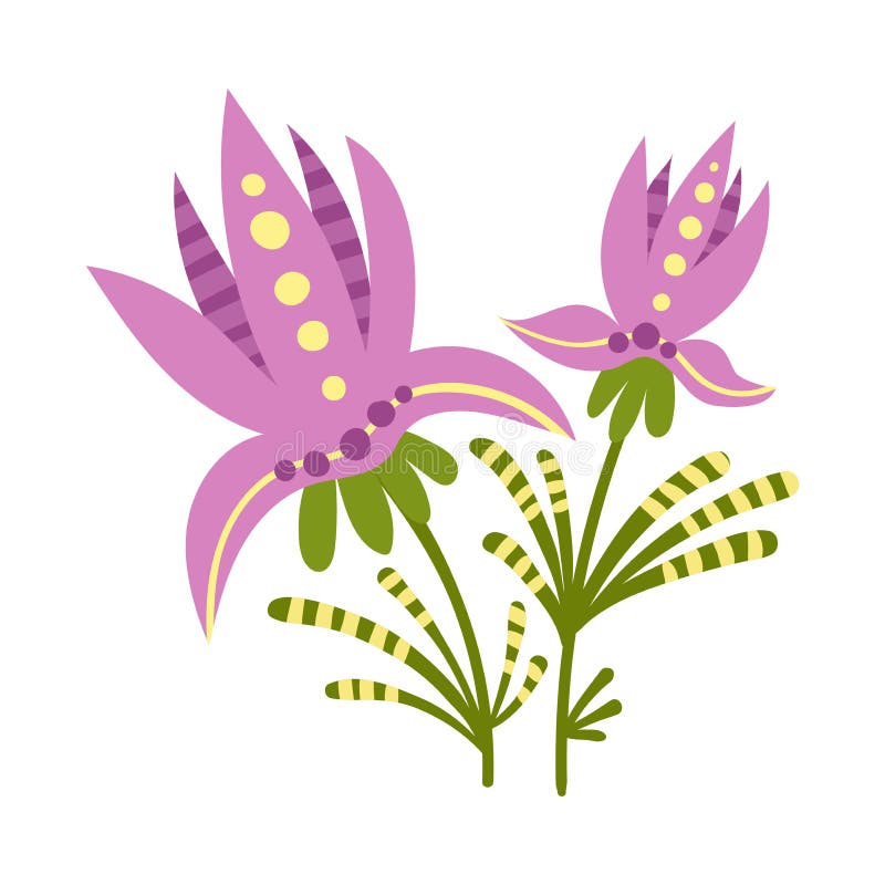 Stylized Floral Composition with Fancy Shaped Flowers Vector ...