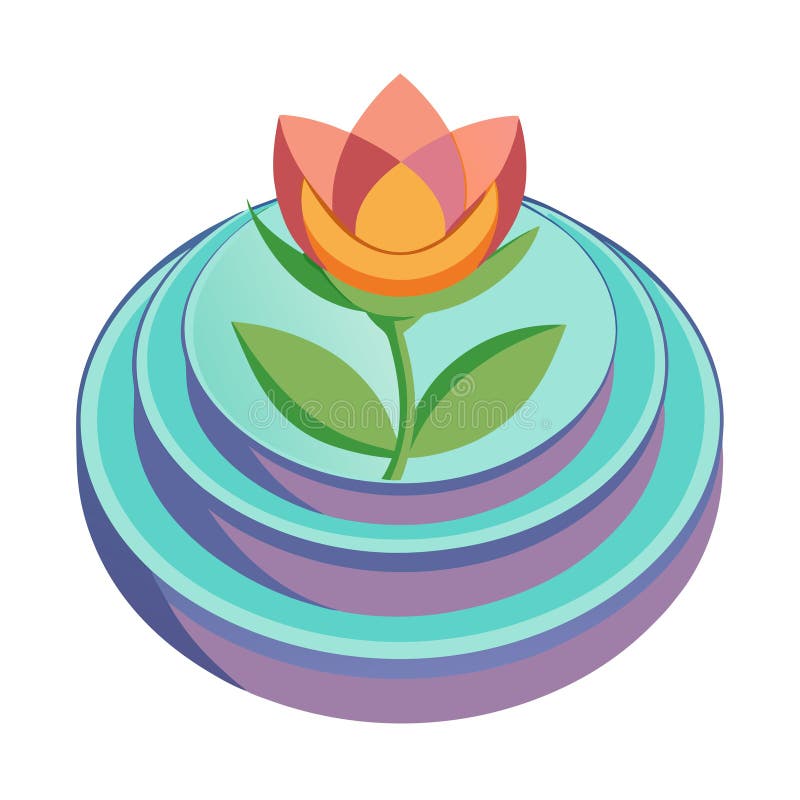 Stylized Flower Icon on Layered Circular Abstract Background Design ...