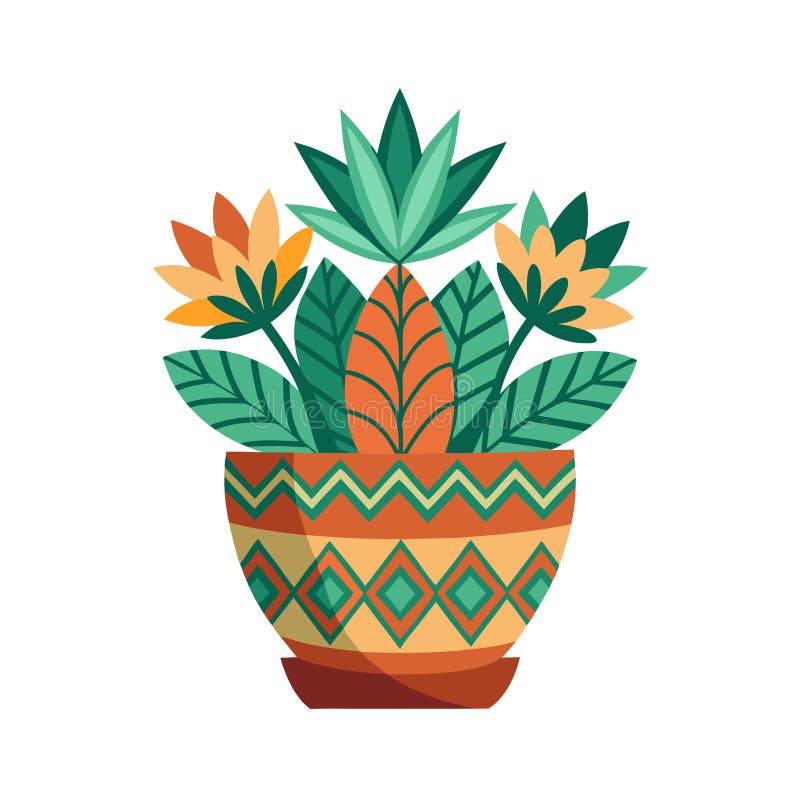 Stylized Flower Pot with Geometric Pattern: Modern Botanical ...