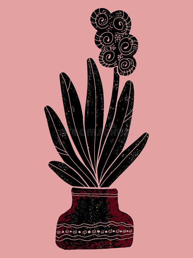 Stylized Flower in a Pot with Textures Stock Vector - Illustration of ...