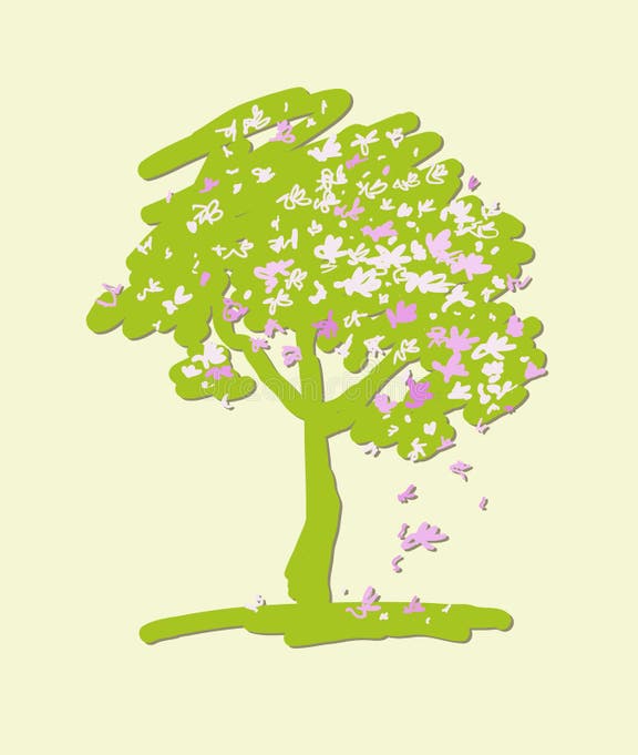 Stylized Flowering Crabapple Tree. Vector Stock Vector - Illustration ...