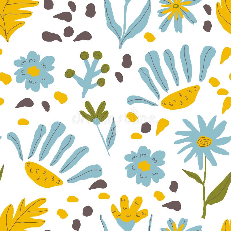 Stylized Flowers and Leaves Foliage and Flora Shapes in Vector Seamless ...