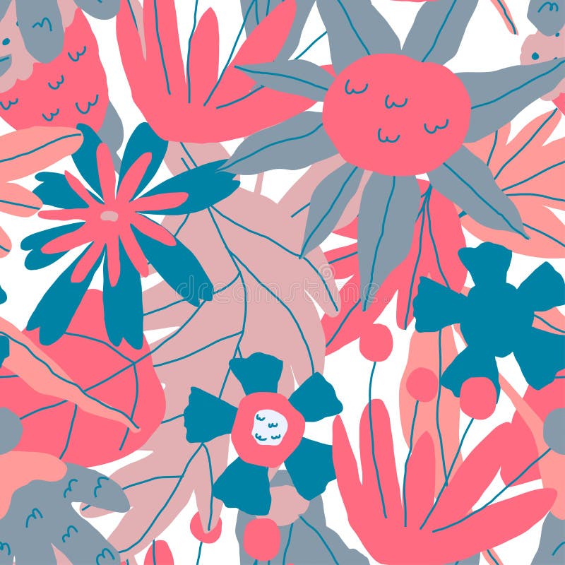 Stylized Flowers and Leaves Foliage and Flora Shapes in Vector Seamless ...
