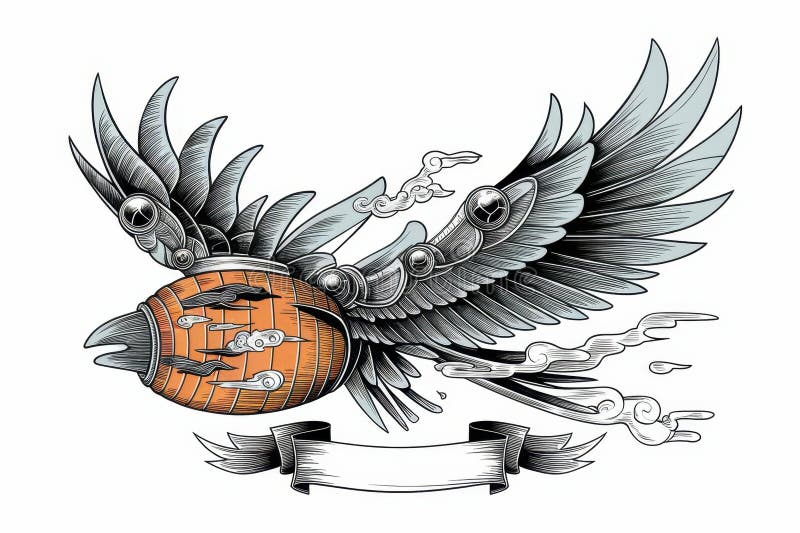 Stylized Flying Bullet with Wings and Clouds Stock Illustration ...