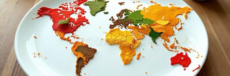 Stylized Food Map of Continents Oceans on White Plate, Clean Lines ...