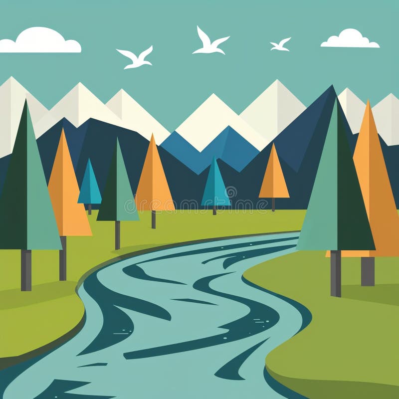 Stylized Forest Scene with Glowing Sunset Stock Illustration ...