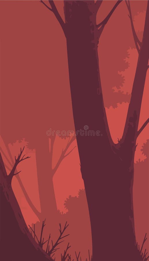 Stylized Forest Scene with Red Gradient Sky Stock Vector - Illustration ...