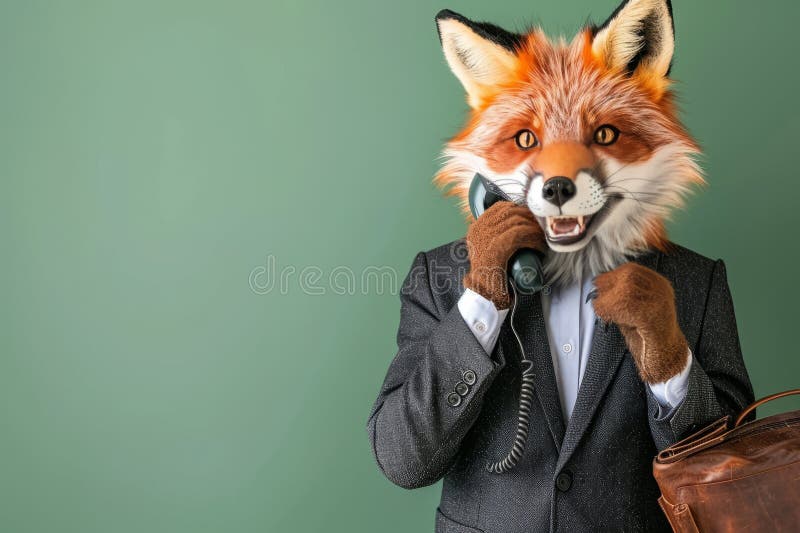 Stylized Fox Businessman on the Phone, Isolated on Green Background for ...