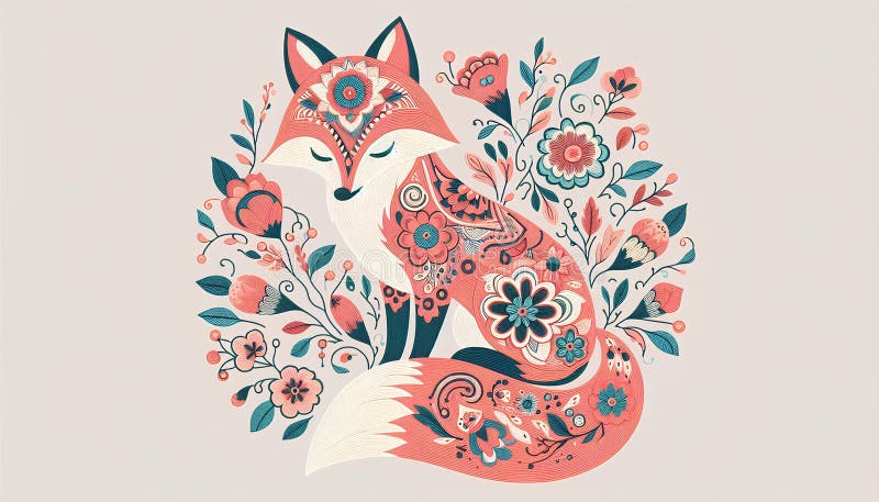 A Stylized Fox with Elaborate Floral Patterns Blends Seamlessly with ...