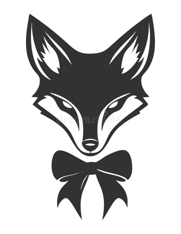 Stylized Fox Head with Bowtie in Black and White Silhouette. Stock ...