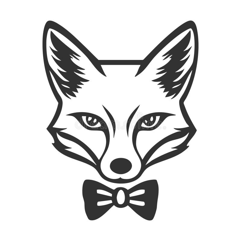 Stylized Fox Head with Bowtie Logo in Monochrome Design. Stock Vector ...