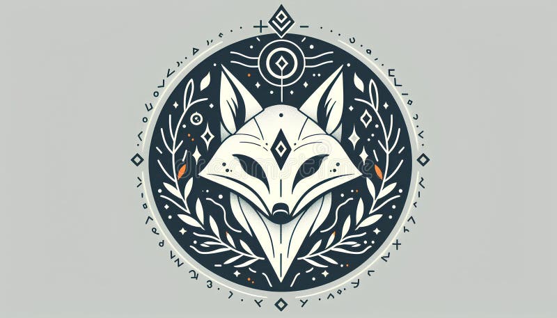 Stylized Fox Head Design Centered within a Circular Frame Adorned with ...