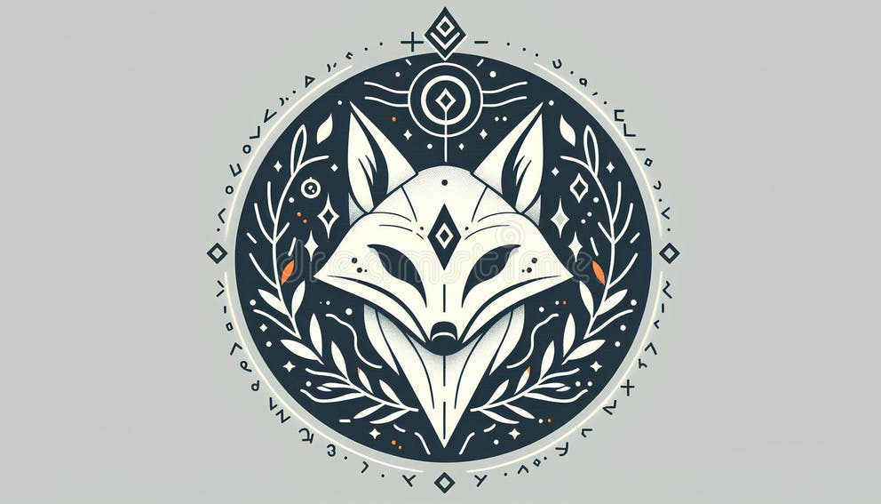 Stylized Fox Head Design Centered within a Circular Frame Adorned with ...