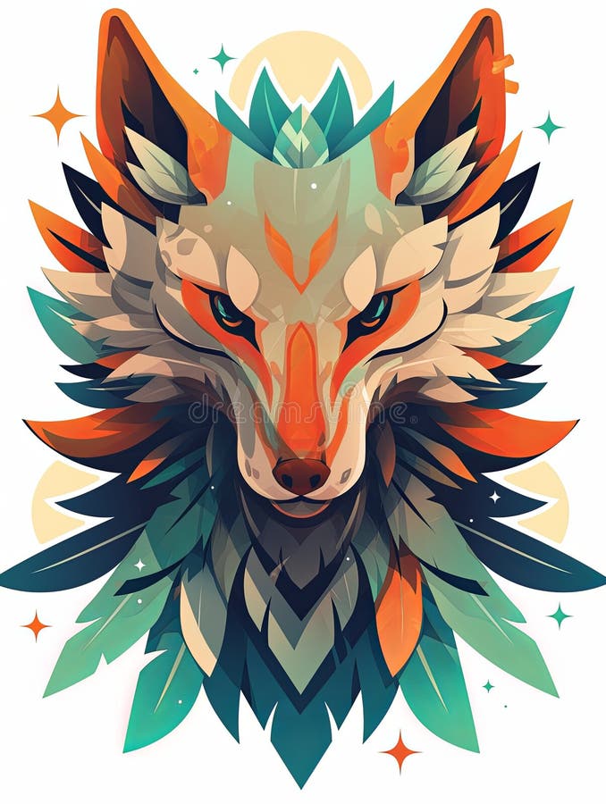 Stylized Fox Head Illustration with Vibrant Teal, Orange, and White ...