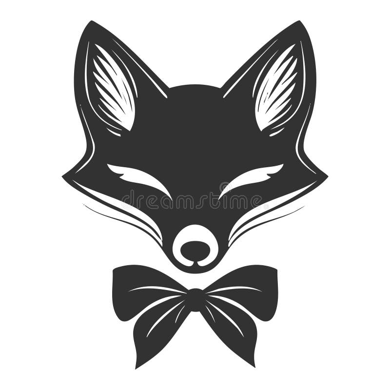 Stylized Fox Head Silhouette with a Decorative Bow Underneath. Stock ...