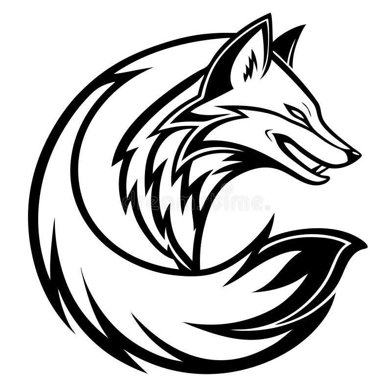 Stylized Fox Head Vector Design with Flowing Tail Ideal for Tattoos and ...