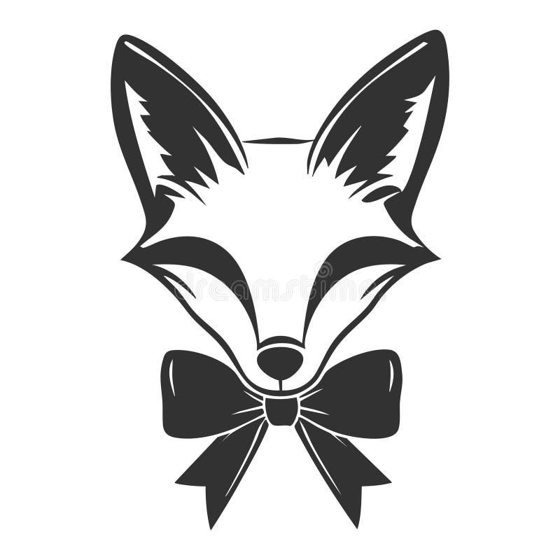 Stylized Fox Illustration with a Bow Tie in Black and White. Stock ...