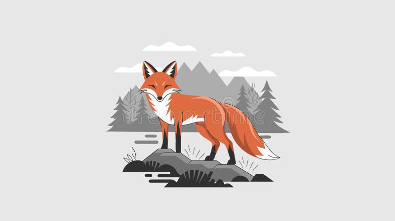 Stylized Fox Illustration in a Mountain Landscape Stock Vector ...