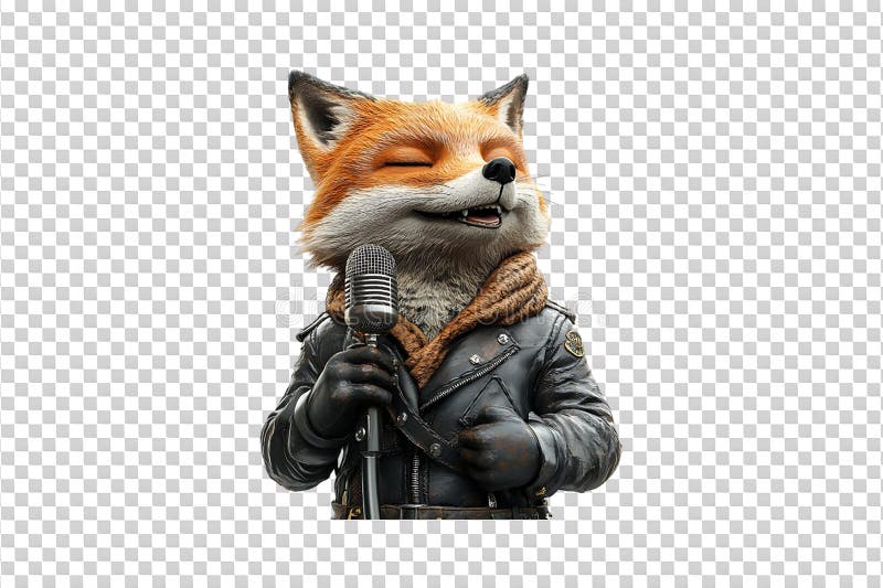 A Stylized Fox in a Leather Jacket, Holding a Microphone Isolated on ...