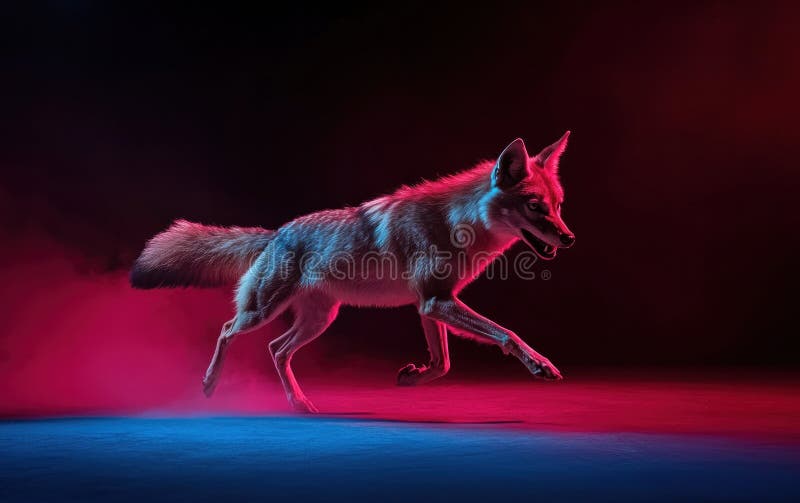 Stylized Fox Running in Pink and Blue Light Stock Illustration ...