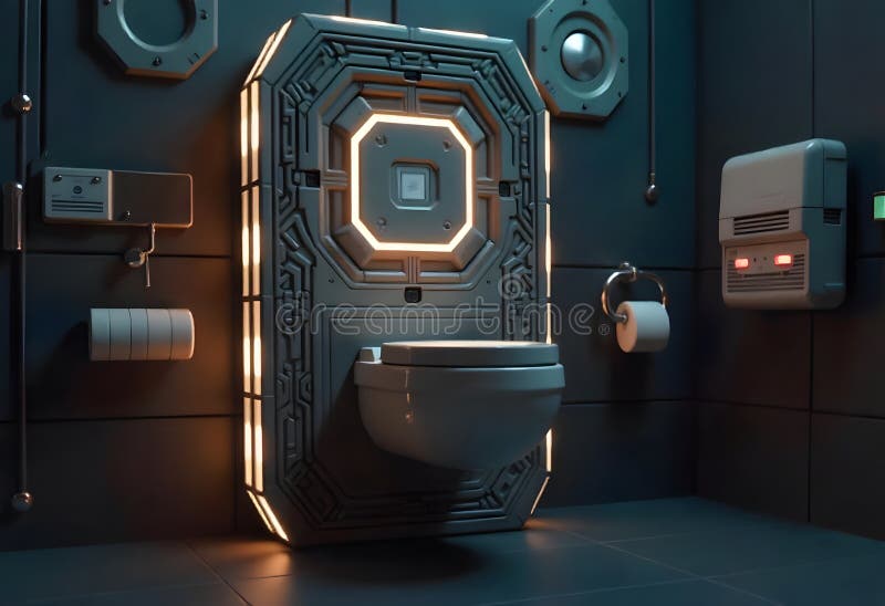 Futuristic Toilet in a Sci-Fi Bathroom Stock Illustration ...