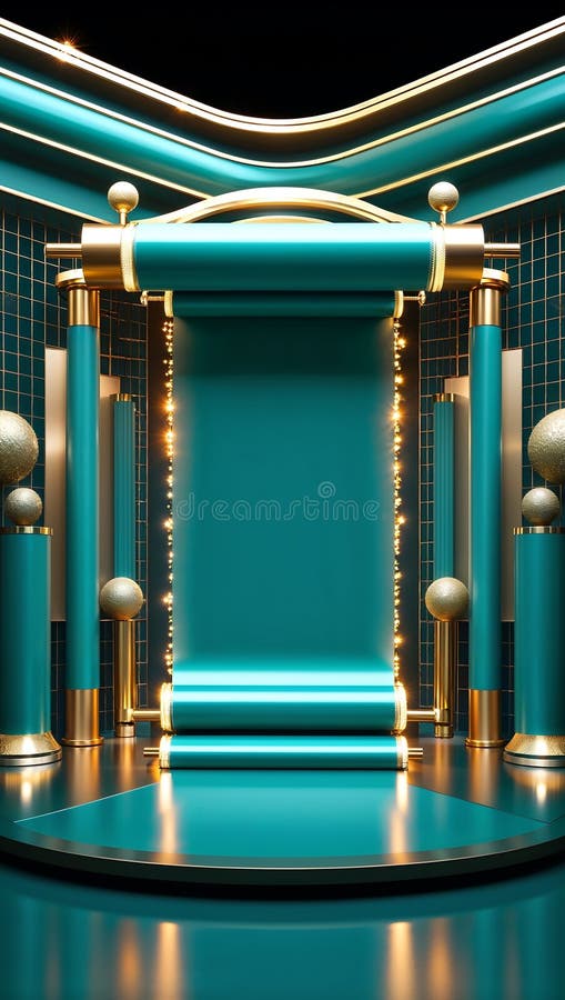 Futuristic Symmetrical Stage Design with Central Scroll-Like Element ...