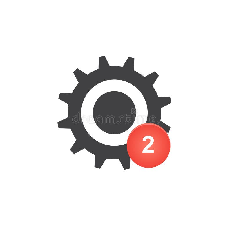 Stylized Gear Icon with Notification Badge Indicating Two New Alerts ...