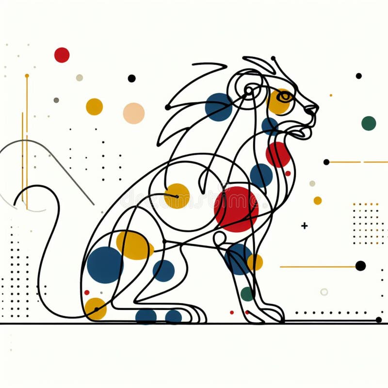 Stylized Lion , Continuous Line Art, Basic Geometric Form, Exaggerated ...
