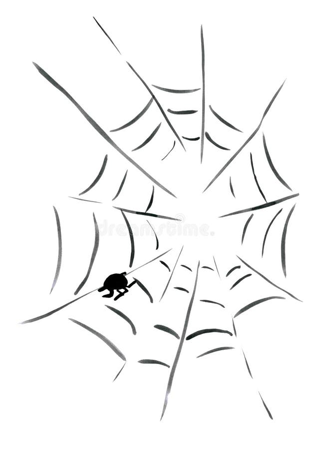 Thin Openwork Asymmetrical Spider Web with a Small Stylized Bug Stock ...
