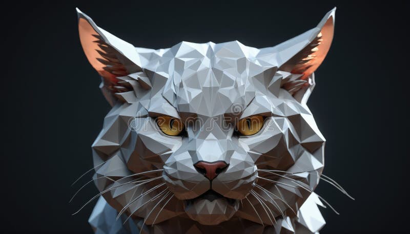 Stylized Geometric Cat Head Sculpture with Sharp Angles and Glowing ...