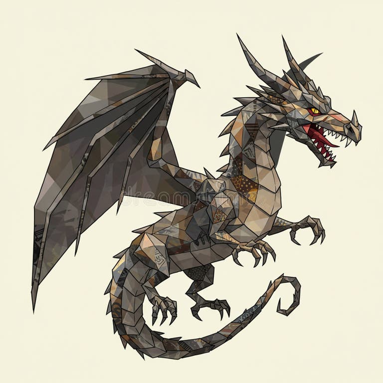 A Stylized, Geometric Dragon with Angular Shapes and Earthy Tones of Gray and Brown. Stock ...