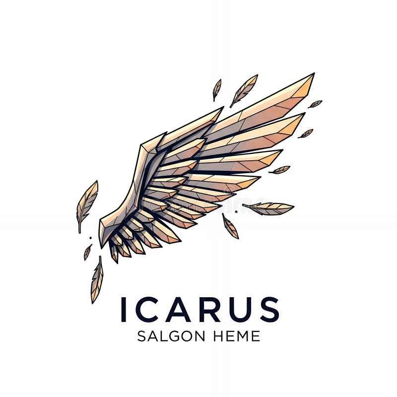 Geometric Icarus Wing Logo with Falling Feathers and Text Stock Vector ...