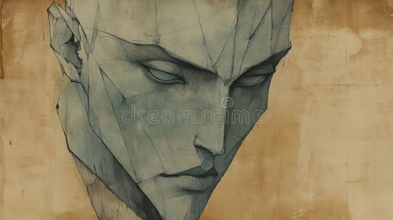 A Stylized, Geometric Portrait of a Blue-toned Human Face with a ...
