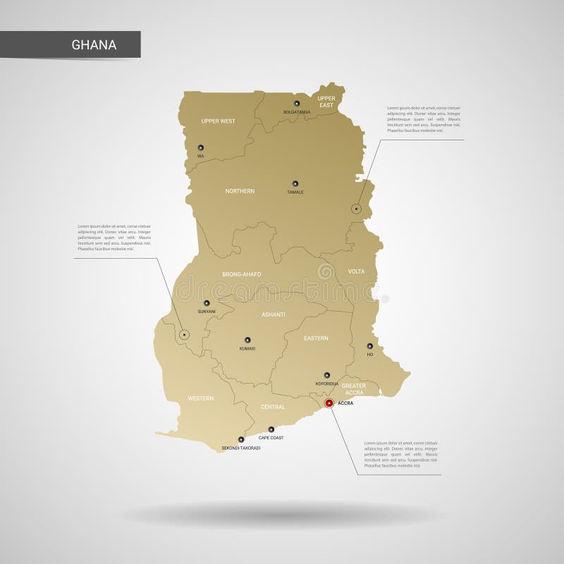 Ghana Map with Location Pointer Marks. Stock Vector - Illustration of ...