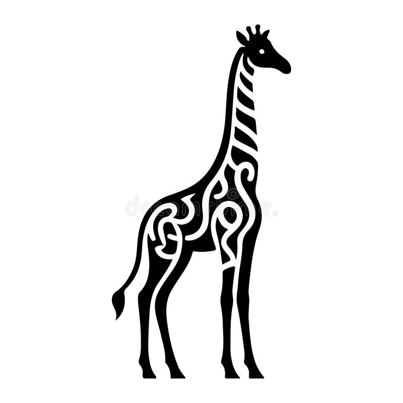 A Stylized Giraffe Silhouette Adorned with Elegant Tribal Patterns ...