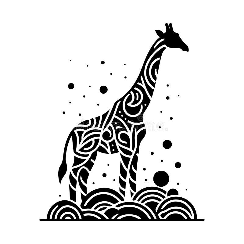A Stylized Giraffe Silhouette Adorned with Elegant Tribal Patterns ...