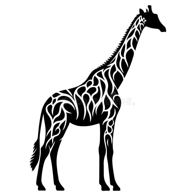 A Stylized Giraffe Silhouette Adorned with Elegant Tribal Patterns ...