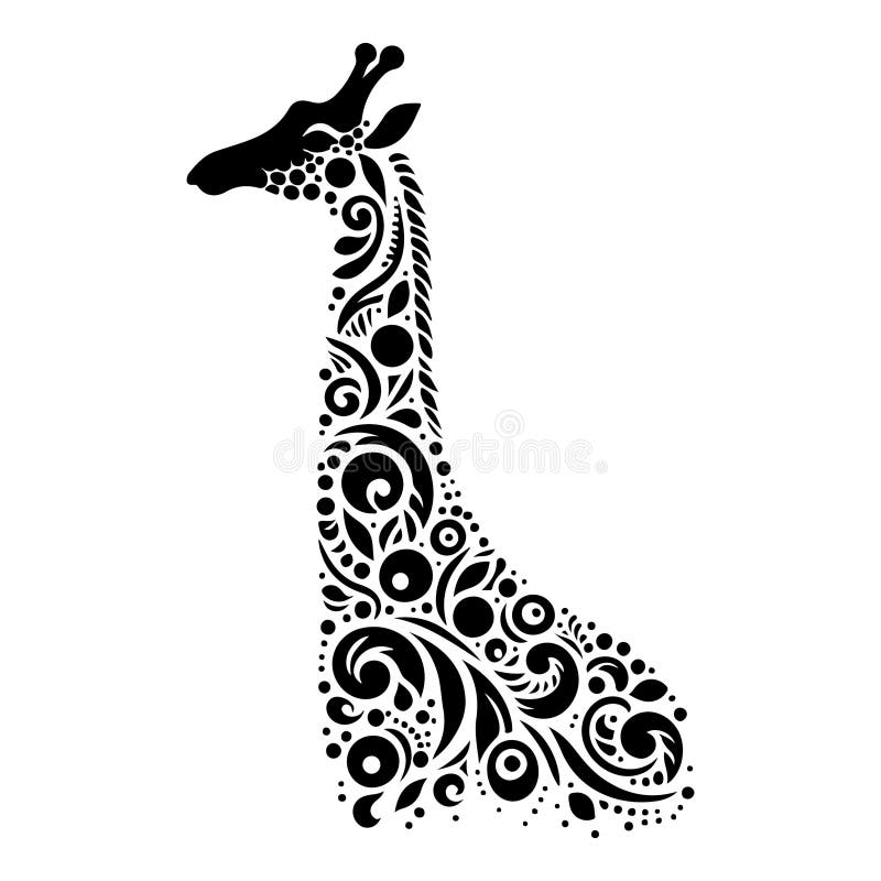 A Stylized Giraffe Silhouette Adorned with Elegant Tribal Patterns ...