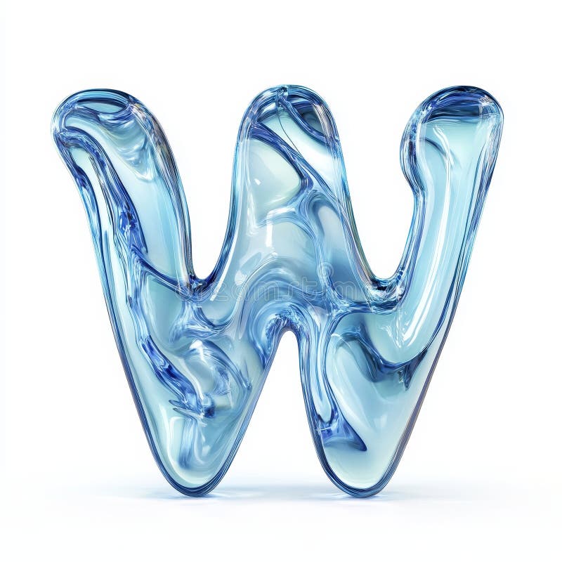 A Stylized Glass Letter "W" with a Blue, Fluid Appearance Stock ...