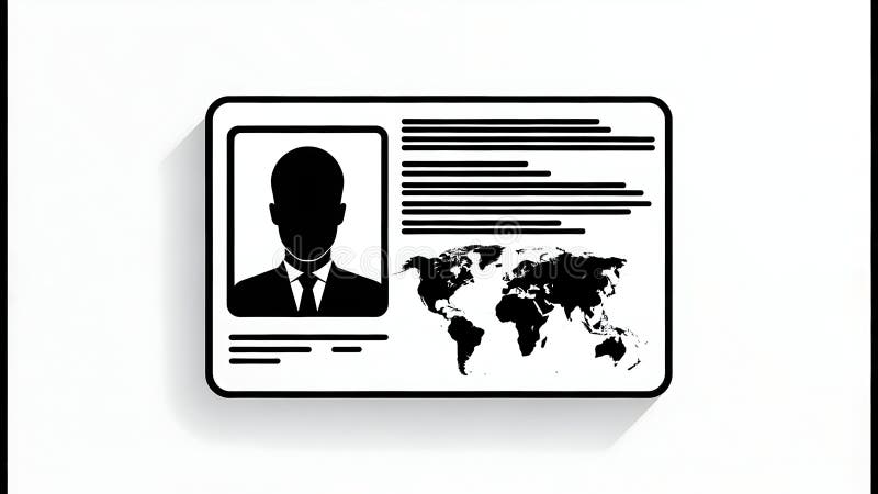 Stylized Global Identification Card with Silhouette and World Map Stock ...