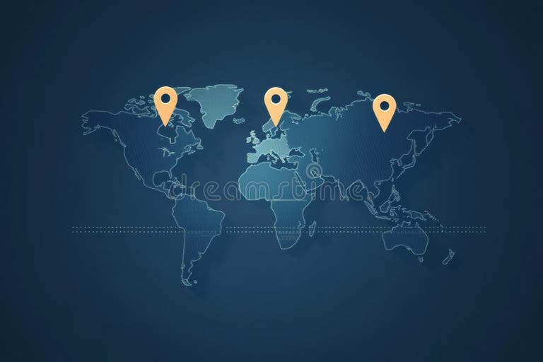 Stylized Global Map with Location Pins and Thin Lines for Digital ...