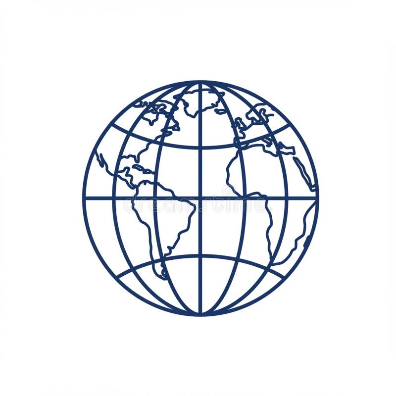 Stylized Globe Illustration Featuring a Simple, Dark Blue Outline of ...