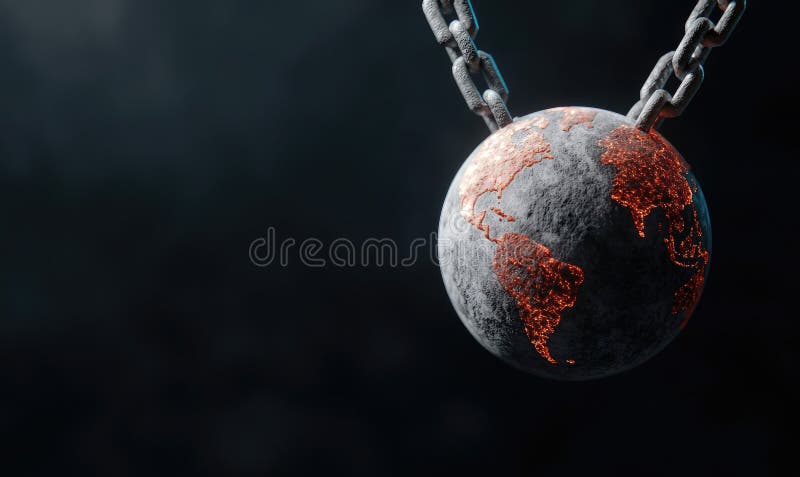 A Stylized Globe Suspended by a Chain, Symbolizing Global Challenges ...