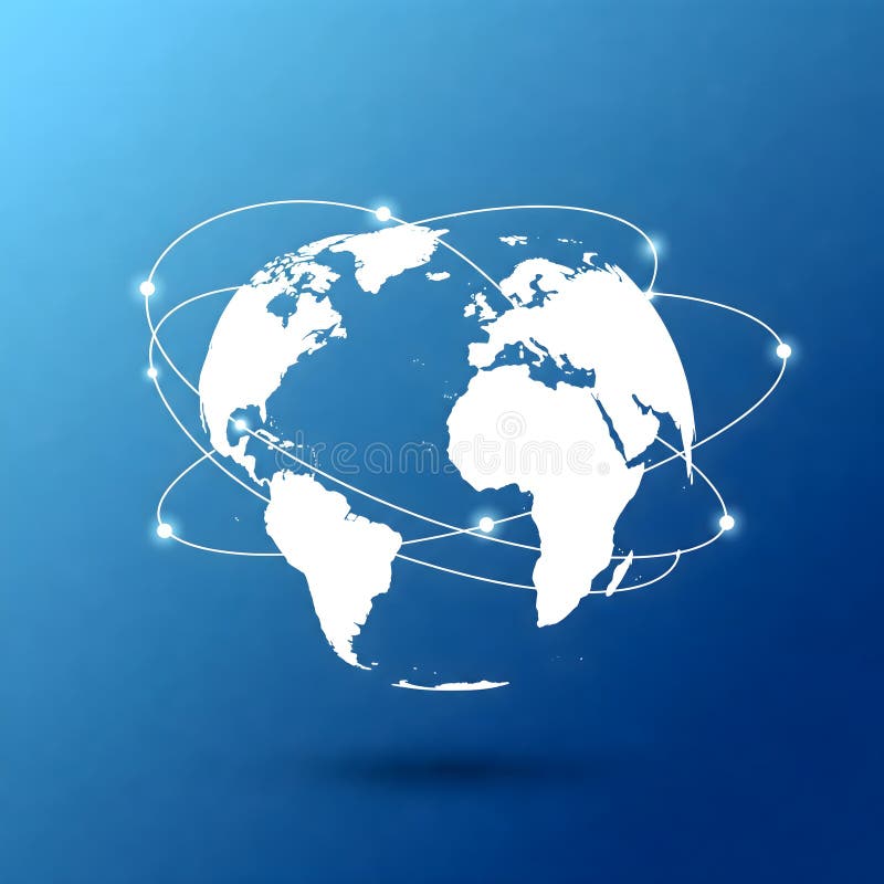 Stylized Globe White Continents Blue Backdrop Connection Lines Network ...