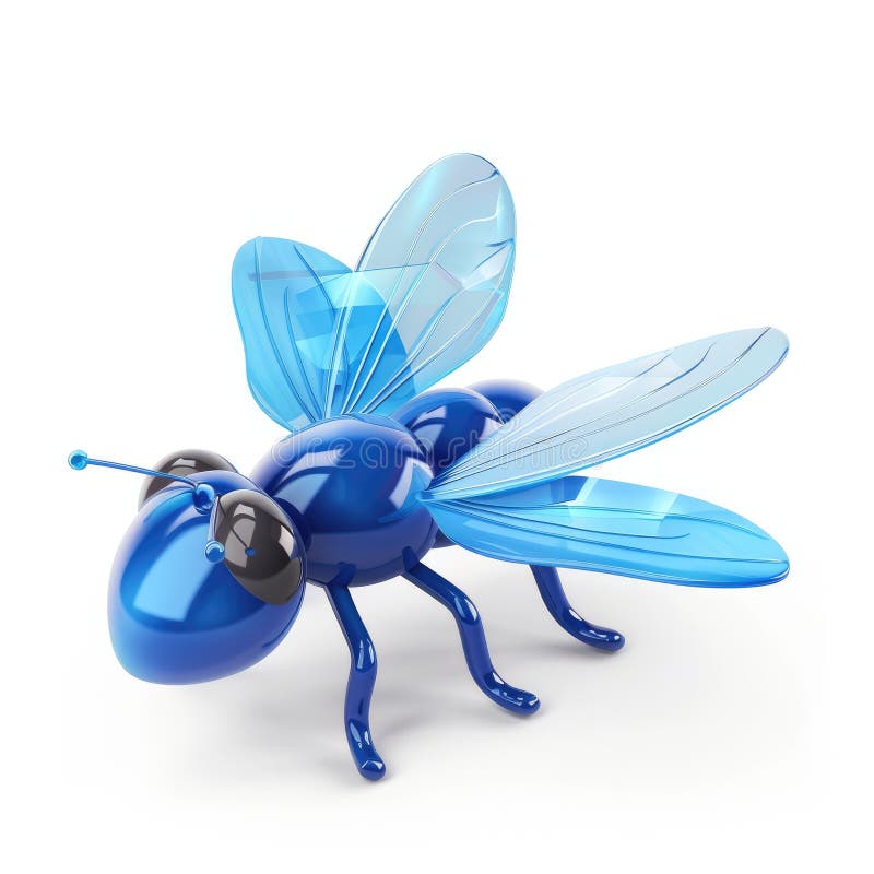 Glossy Blue Insect, 3D Render of a Cartoon Fly Stock Illustration ...