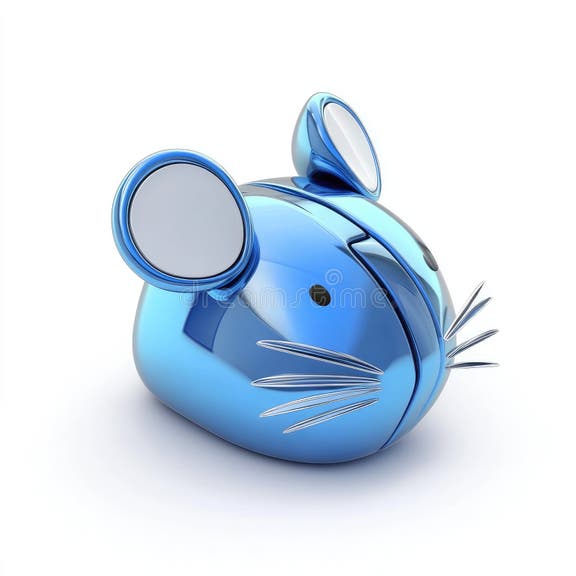 Stylish Blue Metallic Mouse Head, 3D Render Stock Illustration ...